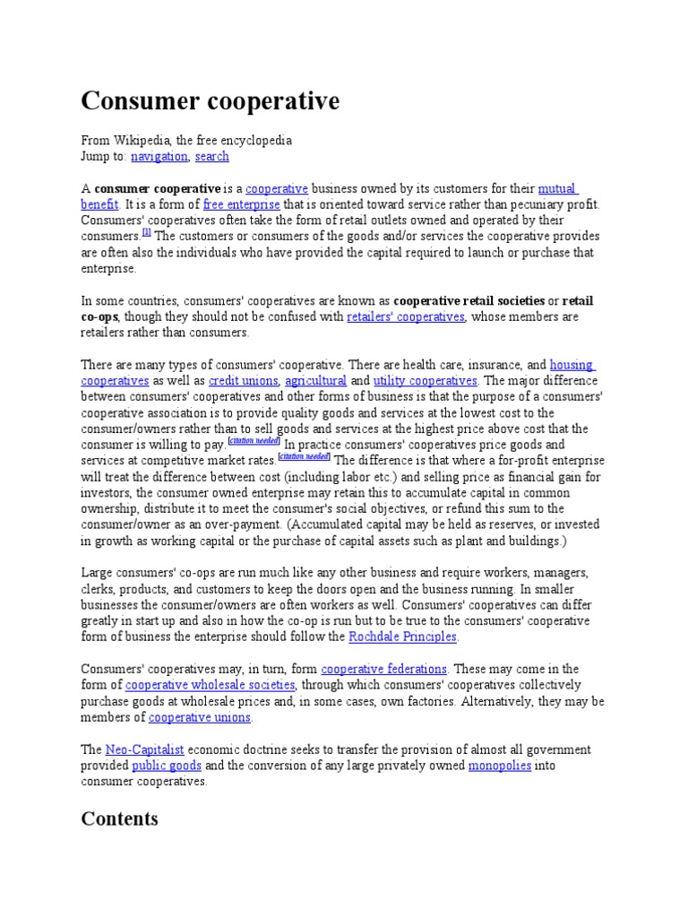 Consumer Cooperative: Co-Ops, Though They Should Not Be Confused With ...