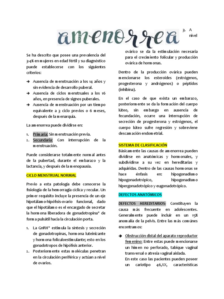 AMENORREA | PDF | Menstruación | Ciclo menstrual