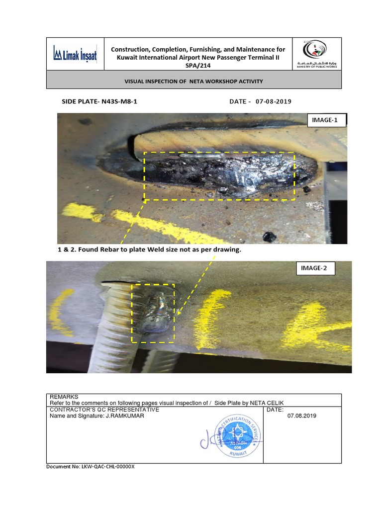 Visual Inspection of Side Plate Report | PDF | Steel | Metals