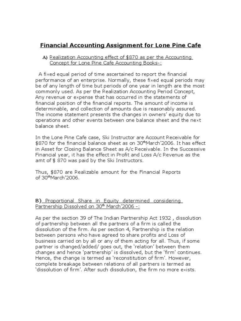 Accounts Assignment For Lone Pine Cafe | PDF | Income Statement | Balance Sheet