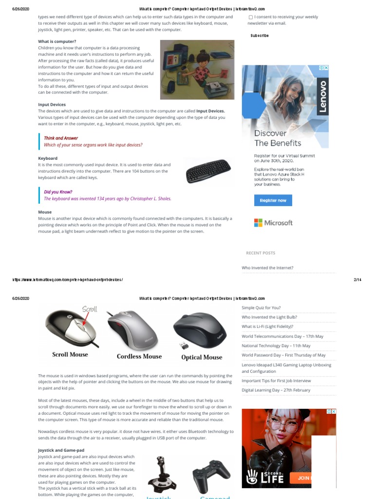 What Is Computer - Computer Input and Output Devices PDF | PDF ...