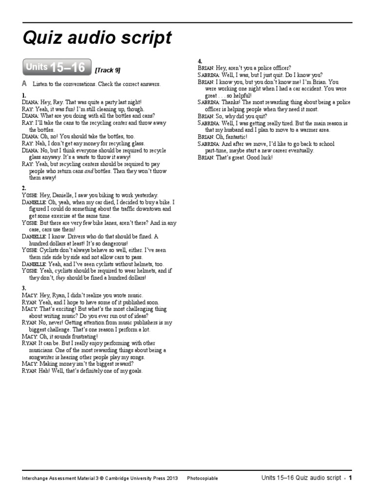 Quiz Audio Script: Units | PDF