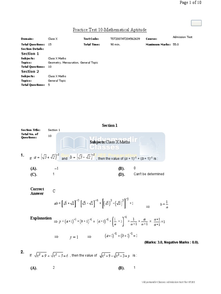 Practice Test 10-Mathematical Aptitude | PDF | Fraction (Mathematics ...