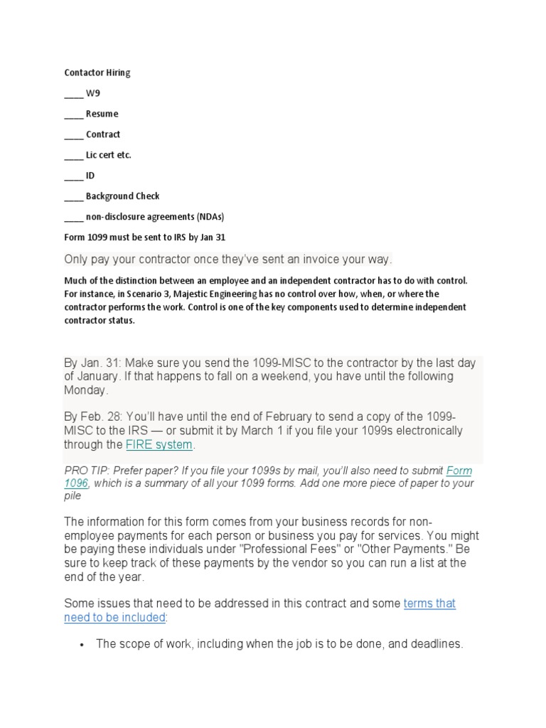 Contractor Hiring and Payment Guidelines | PDF | Finance & Money Management