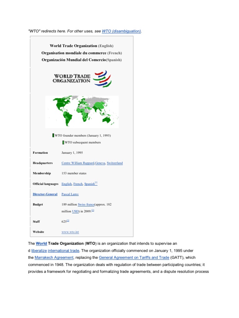 WTO Founder Members (January 1, 1995) WTO Subsequent Members | PDF ...