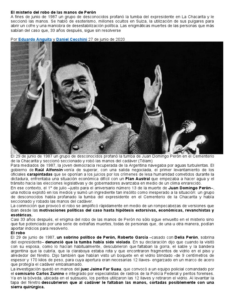 El Misterio Del Robo de Las Manos de Perón | PDF | Argentina | Policía