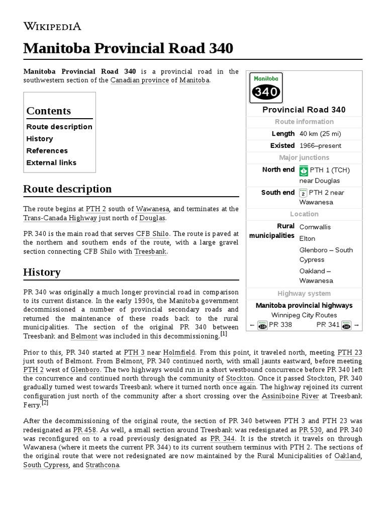 Manitoba Provincial Road 340 | PDF | Road | Road Transport