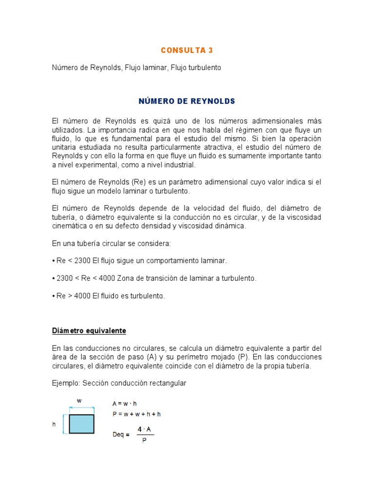 CONSULTA Número de Reynolds, Flujo Laminar, Flujo Turbulento | PDF | Numero Reynolds | Viscosidad