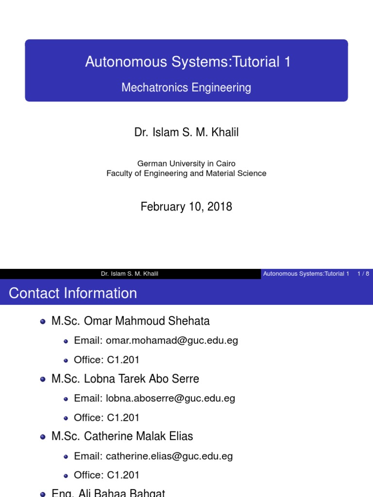 Autonomous Systems Tutorial 1 | PDF | Automation | Robotics