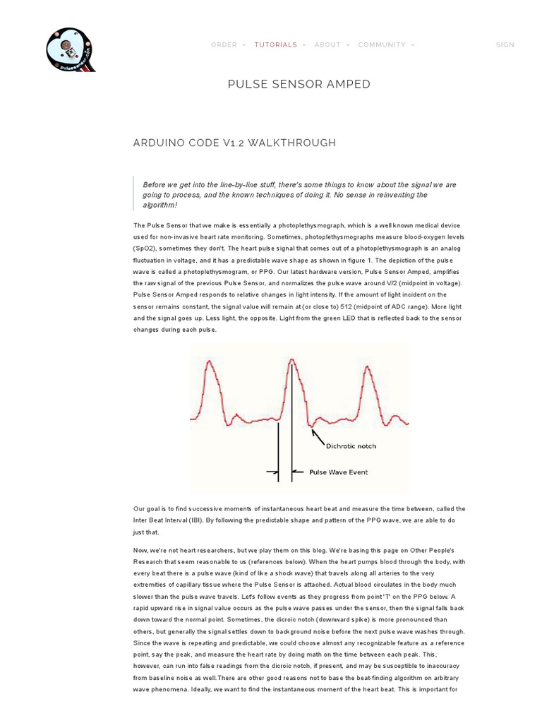 Pulse Sensor Amped - Arduino Code Walkthrough PDF | PDF | Amplitude | Pulse