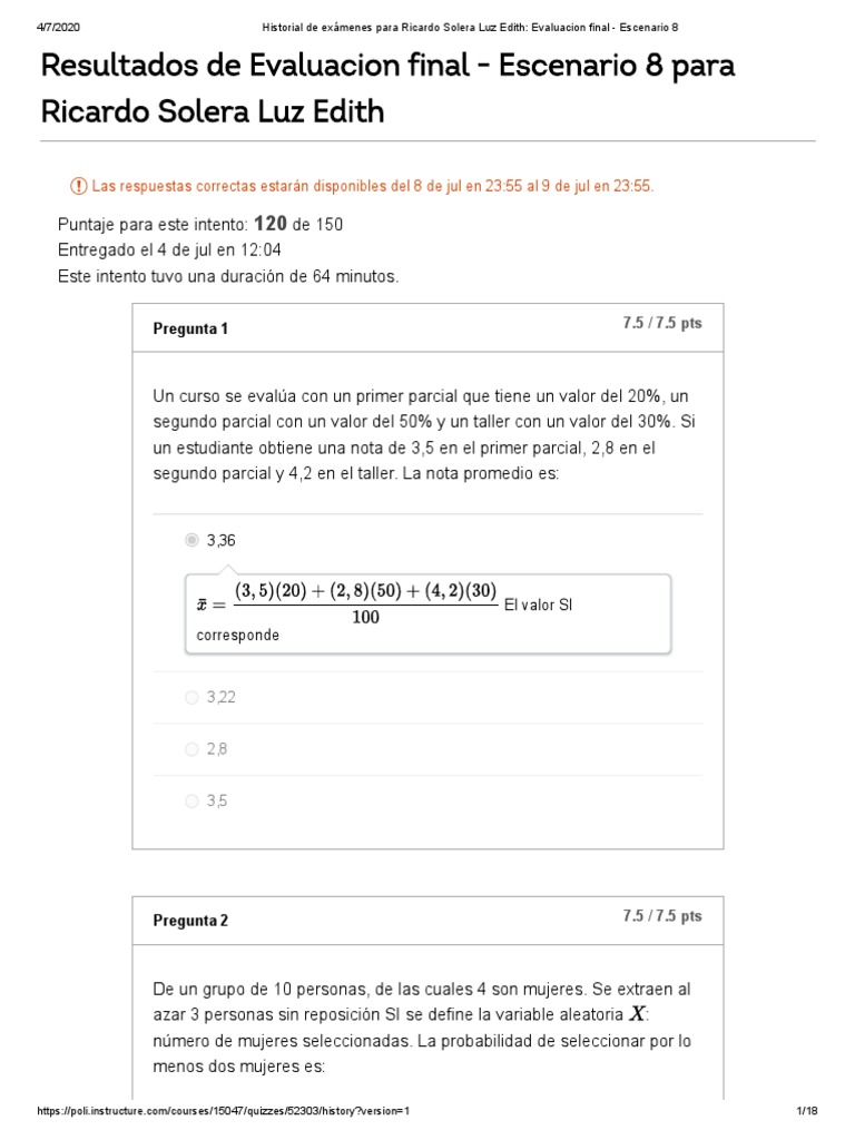 Historial de Exámenes para Ricardo Solera Luz Edith - Evaluacion Final - Escenario 8 | PDF ...