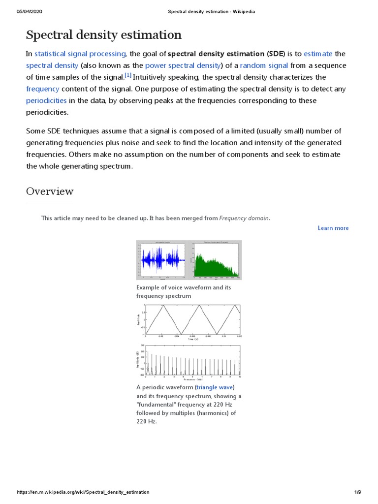 Spectral Density Estimation Wikipedia Pdf Spectral Density Time