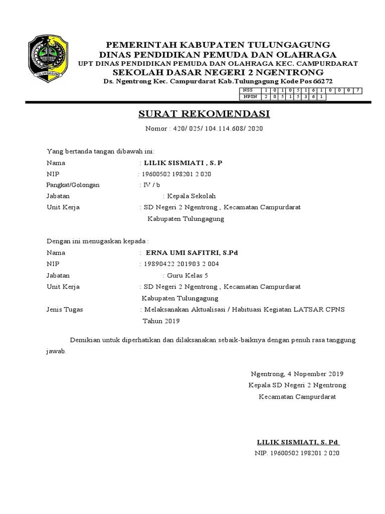 Surat Rekomendasi SDN Suharni | PDF