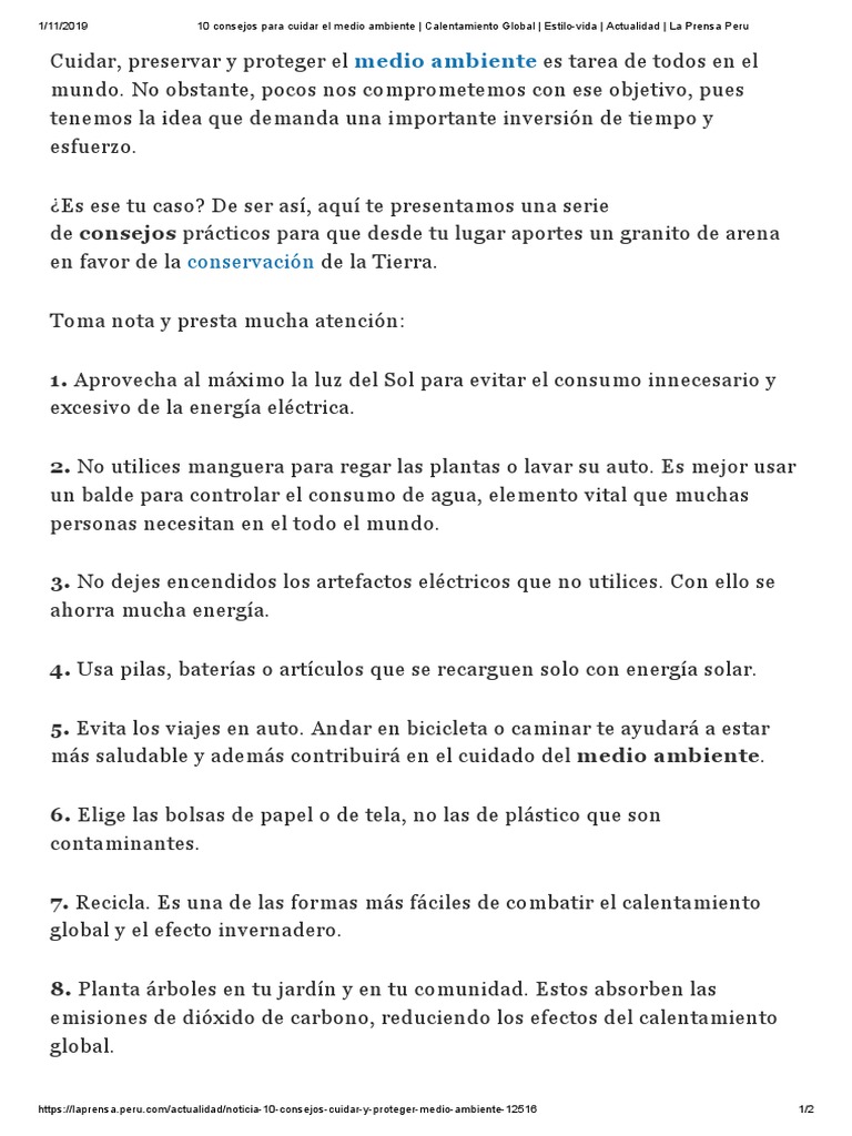 10 Consejos para Cuidar El Medio Ambiente - Calentamiento Global ...