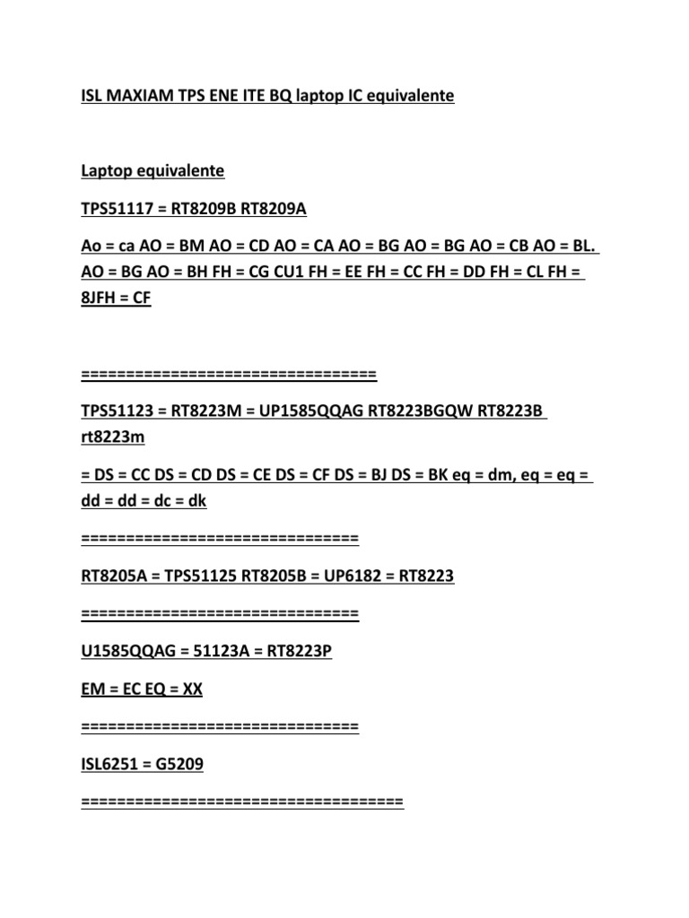 Laptop IC Equivalent List | PDF