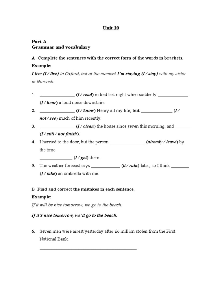 Unit 10 Part A Grammar and Vocabulary | PDF | Books