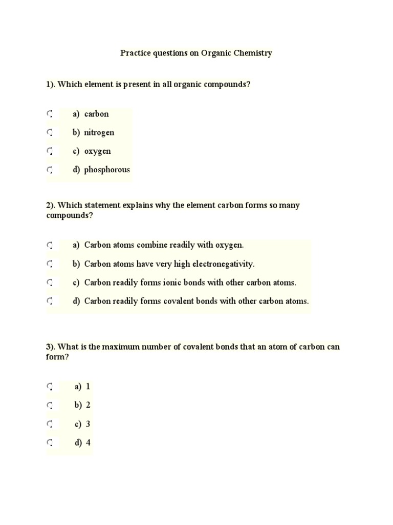 Foundation Chemistry - Practice Questions On Organic Chemistry | PDF ...