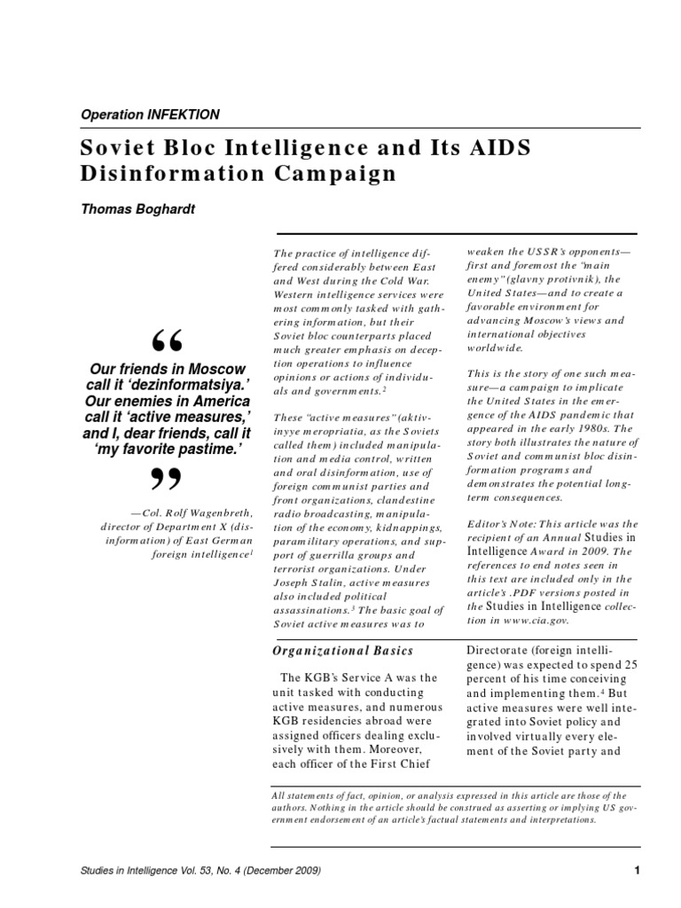 Operation INFEKTION - Soviet Bloc Intelligence and Its AIDS ...