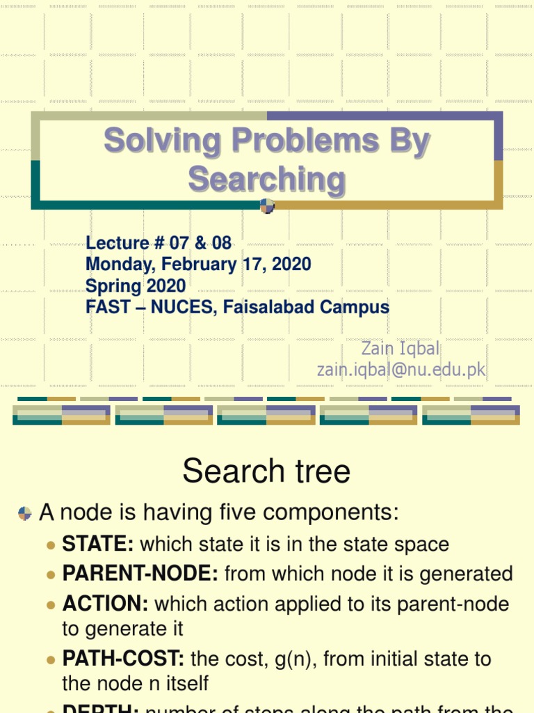 Solving Problems by Searching: Lecture # 07 & 08 Monday, February 17, 2020 Spring 2020 Fast ...
