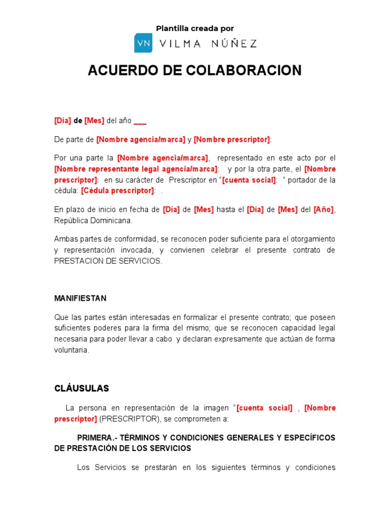 Plantilla Acuerdo de Colaboración Influyente | PDF | Gobierno | Justicia