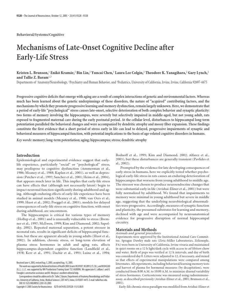 Mechanisms of Late-Onset Cognitive Decline After Early-Life Stress ...