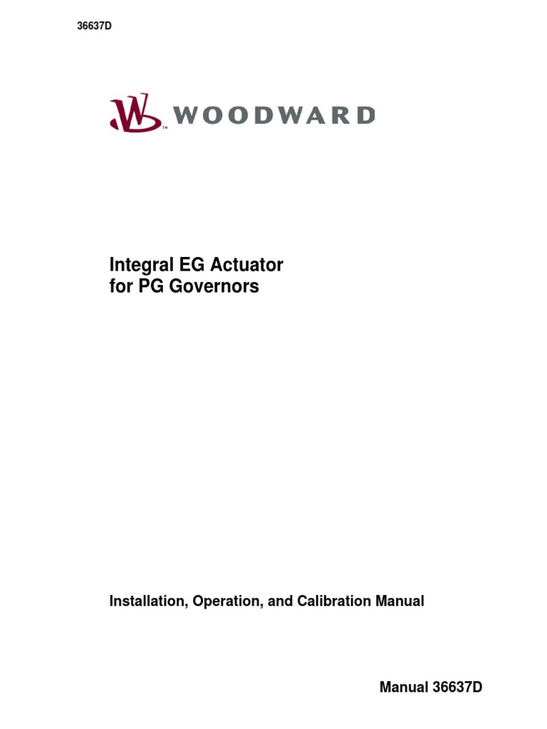 Integral EG Actuator For PG Governors: Installation, Operation, and ...