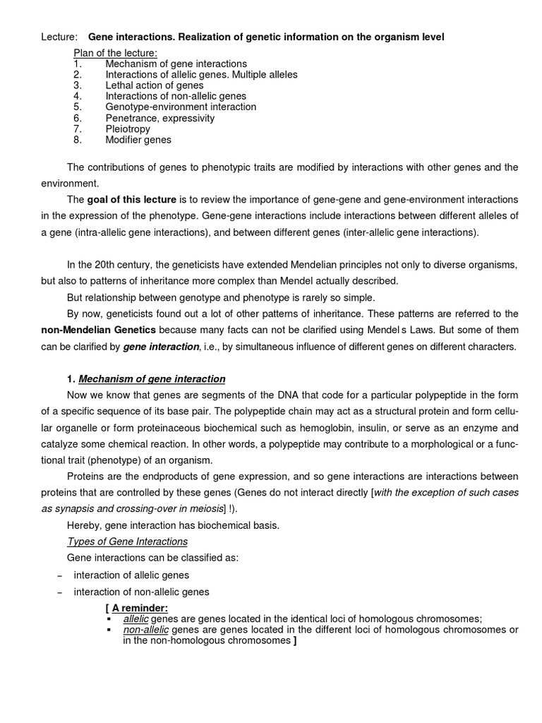 Lecture 5 Gene Interactions PDF | PDF | Dominance (Genetics) | Allele