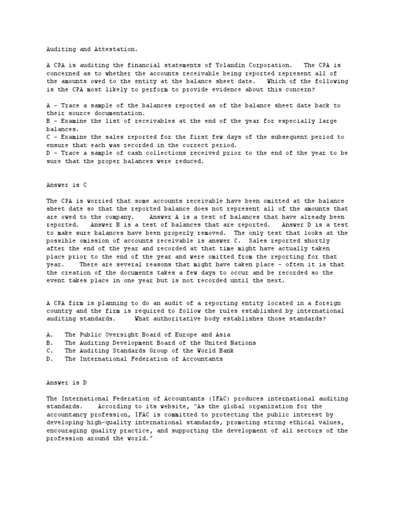 CPA Auditing and Attestation Insights | PDF | Financial Audit ...