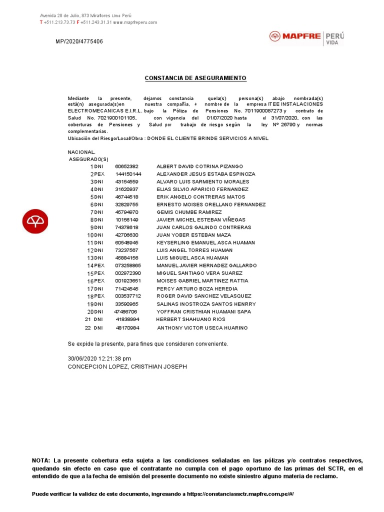 Constancia SCTR JULIO 2020 - ITEE (1) (6948) | PDF