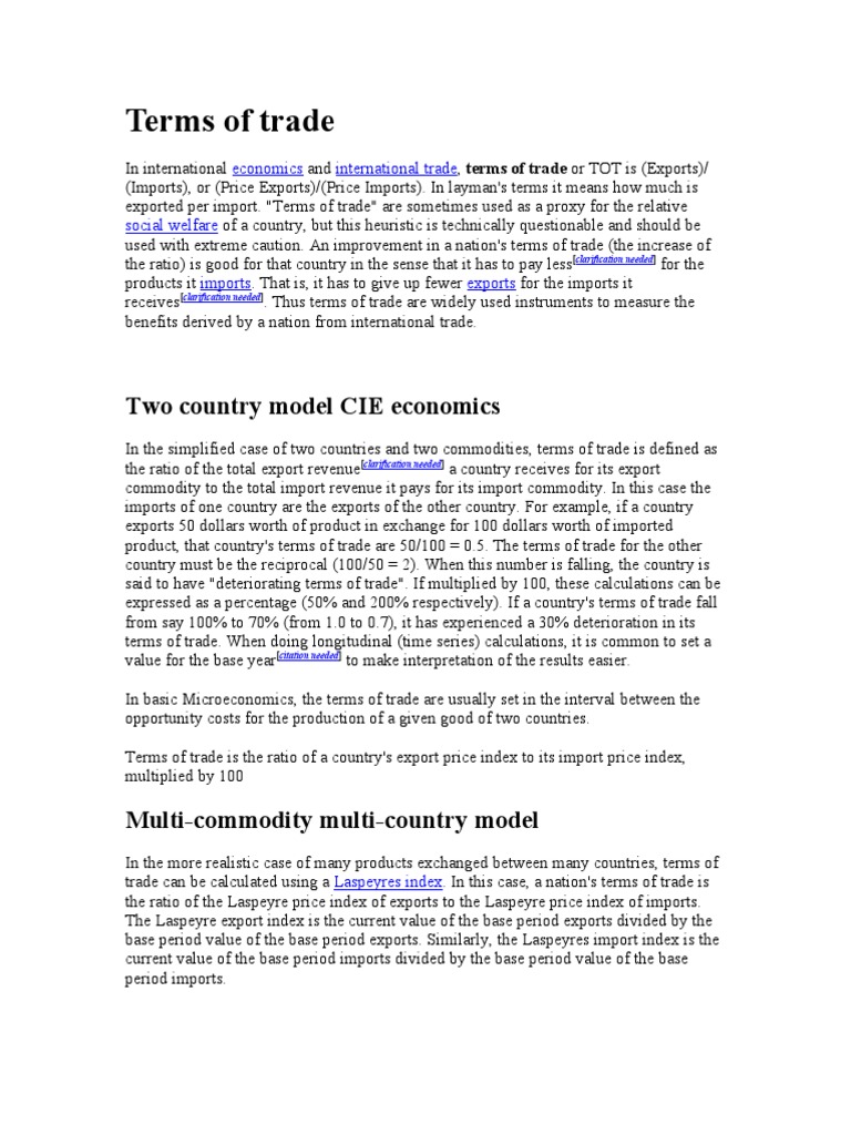 Terms of Trade | Terms Of Trade | Prices