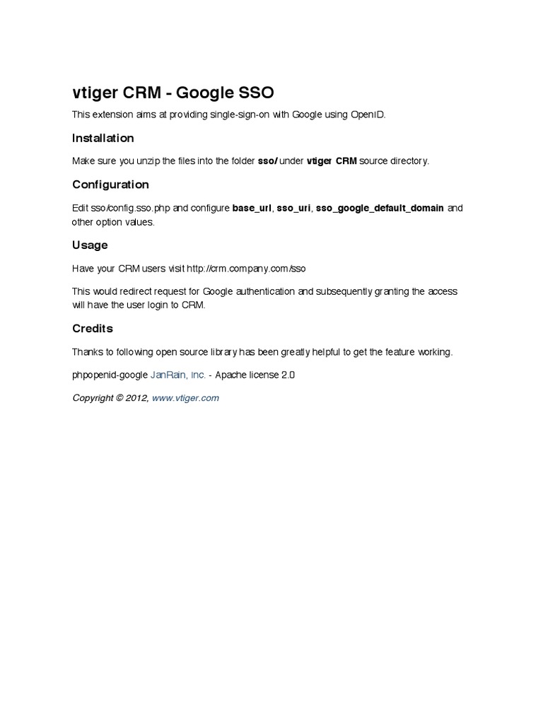 Vtiger CRM - Google SSO: Installation | PDF | Computers