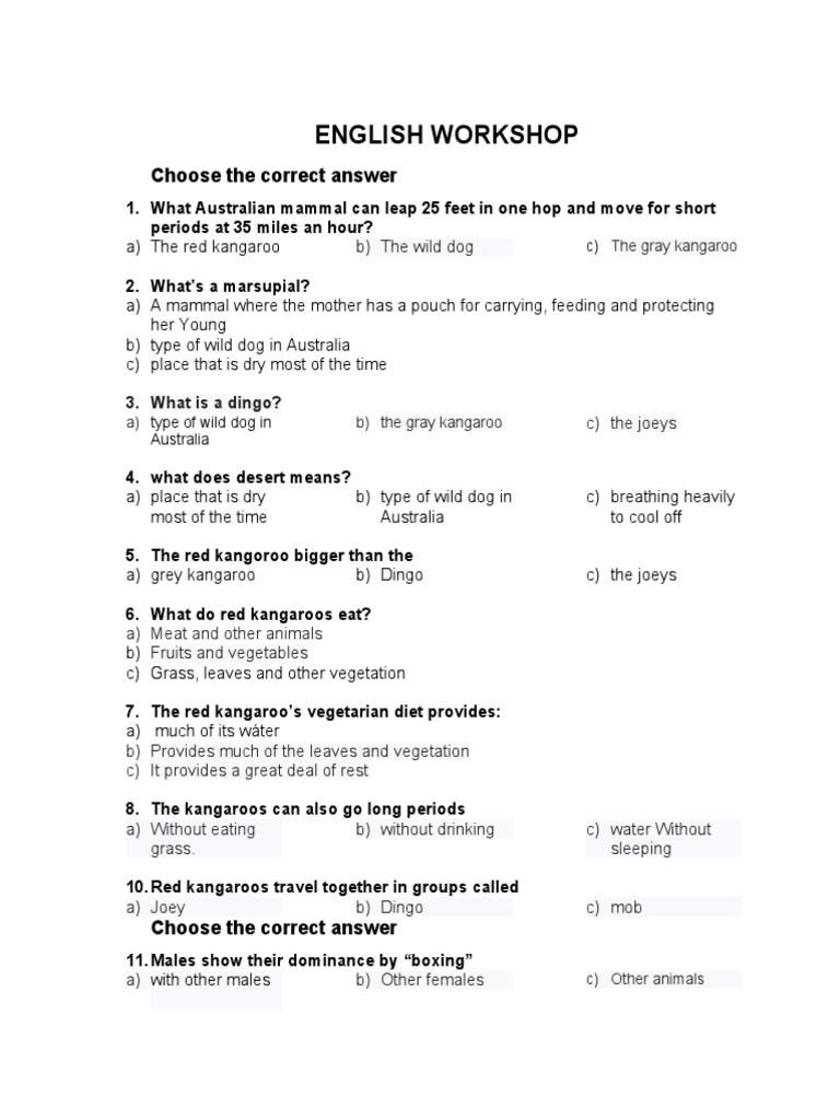 Reading Comprehension NOVENO | PDF | Marsupials | Mammals