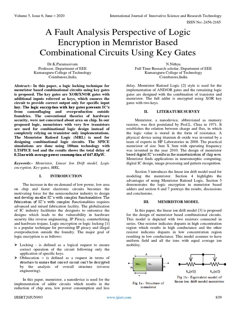 A Fault Analysis Perspective Of Logic Encryption In Memristor Based Combinational Circuits Using