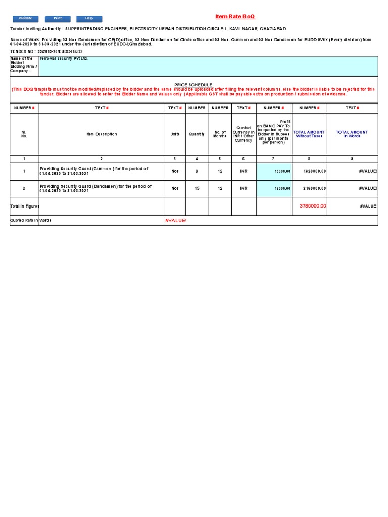 Item Rate Boq: Validate Print Help | PDF | Legal Tender | Market ...