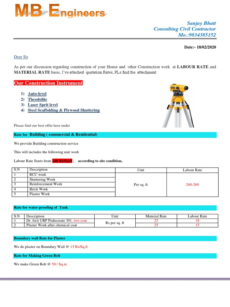 Quotation For Building Construction 123 | PDF