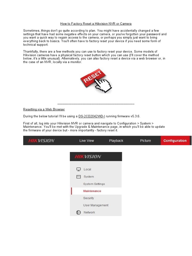 Hikvision How To Factory Reset A NVR or Camera | PDF | World Wide Web ...