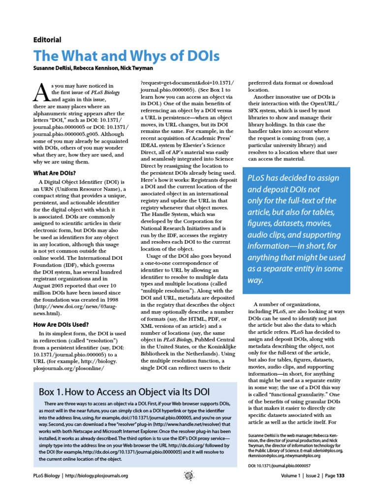 The What and Whys of Dois: Box 1. How To Access An Object Via Its Doi ...