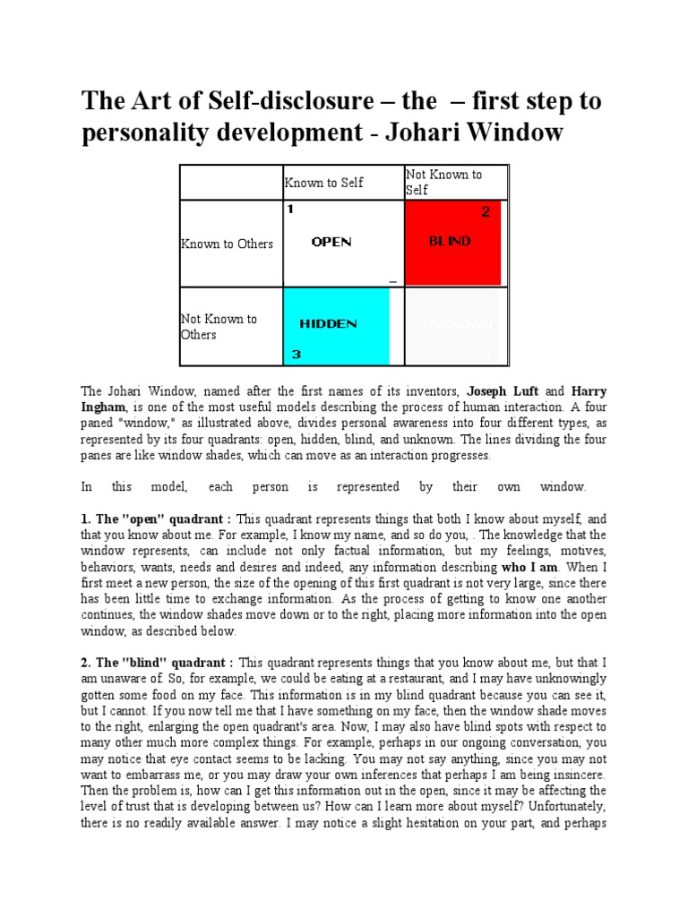 Johari Window | PDF | Human Nature | Behavioural Sciences