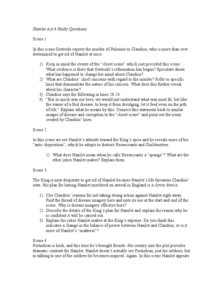Hamlet Act 4 Scenes 1 To 4 Questions | PDF | Hamlet | Plays