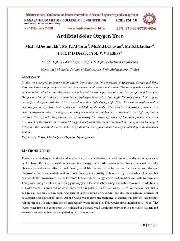 Artificial Solar Oxygen Tree | PDF | Solar Energy | Mole (Unit)