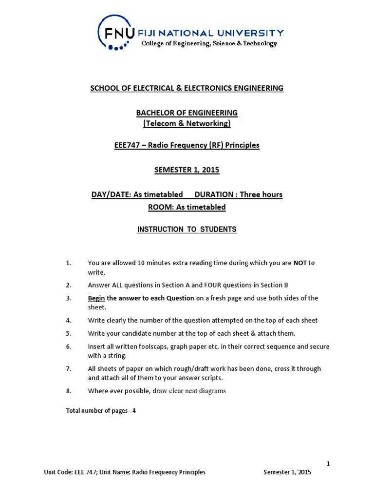 Eee747-Radio Frequency Principles | PDF | Transmission Line | Frequency ...