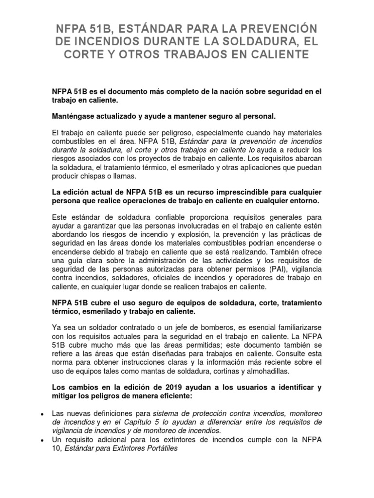 NFPA 51B Es El Documento Más Completo de La Nación Sobre Seguridad en El Trabajo en Caliente ...