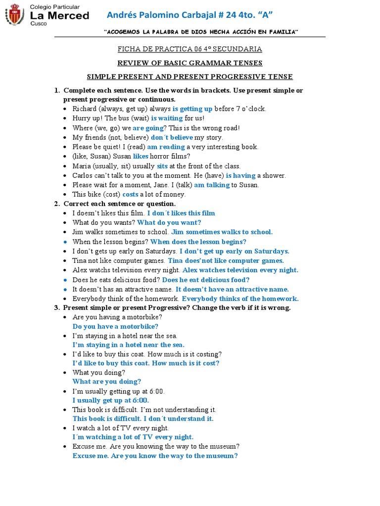 Grammar Practice: Tenses Review Guide | PDF