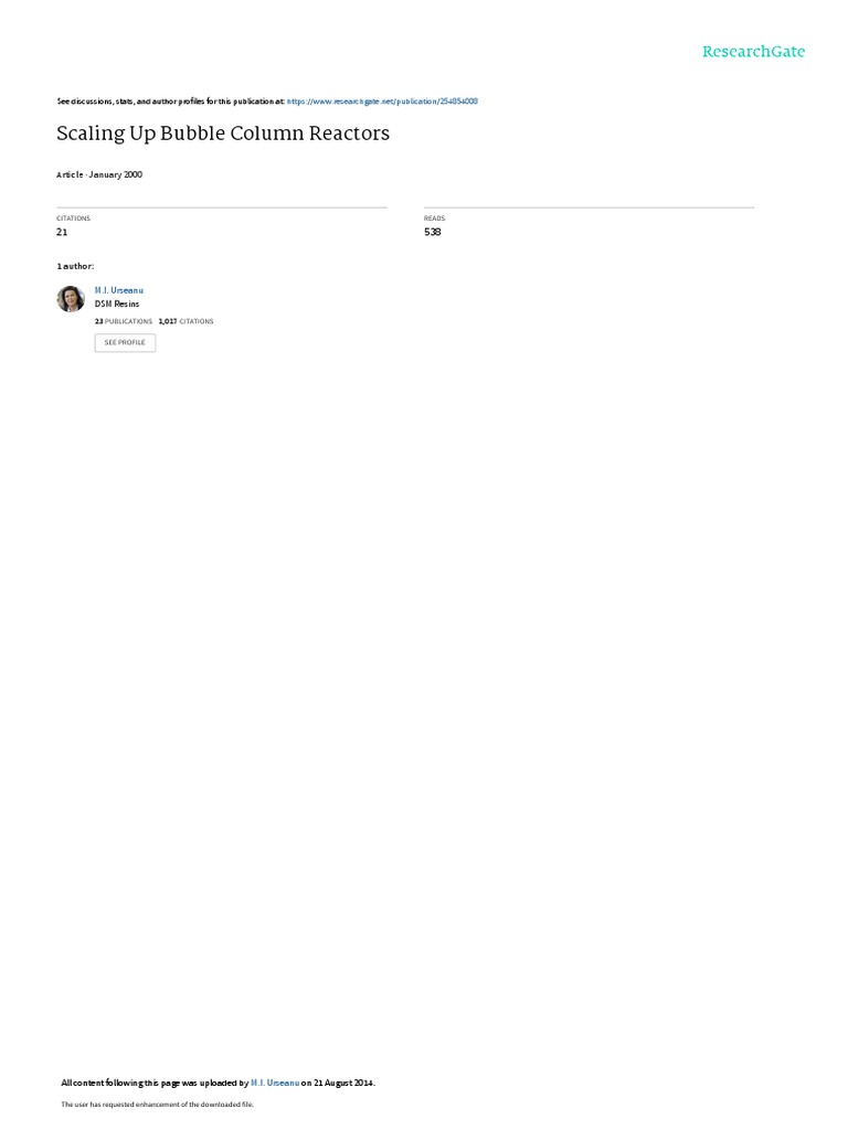 Scaling Up Bubble Column Reactors PDF | PDF | Chemical Reactor | Hydrogenation