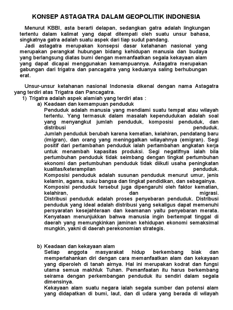 Konsep Astagatra Dalam Geopolitik Indonesia | PDF