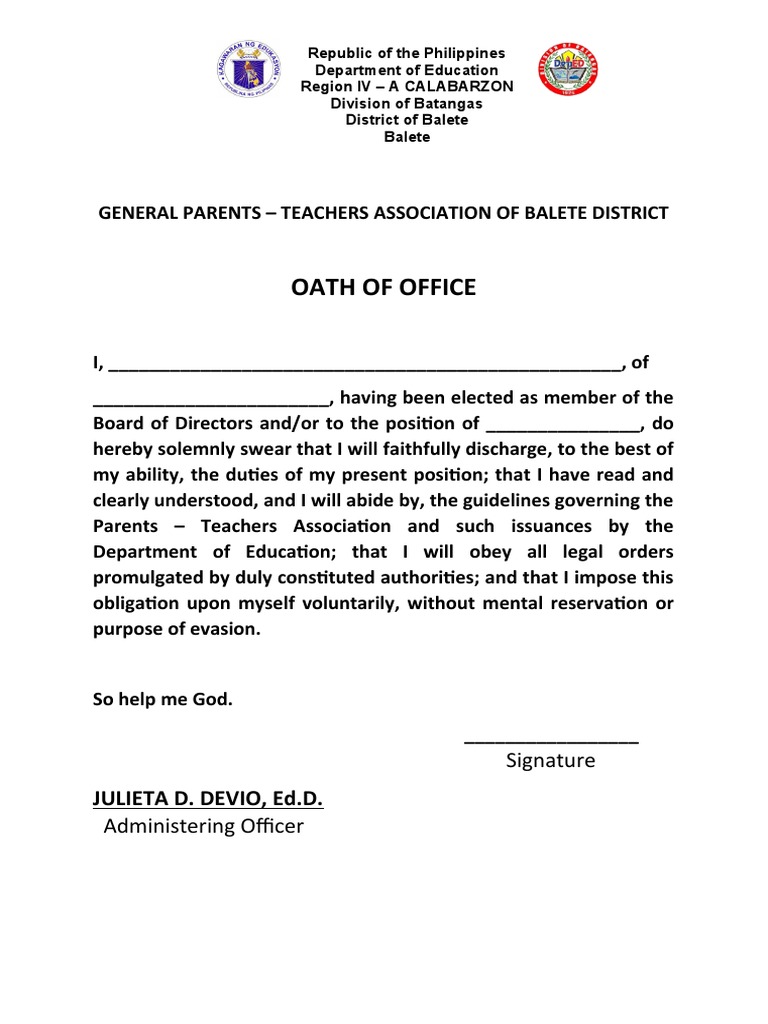 Oath of Office Bod | PDF | Oath Of Office | Justice