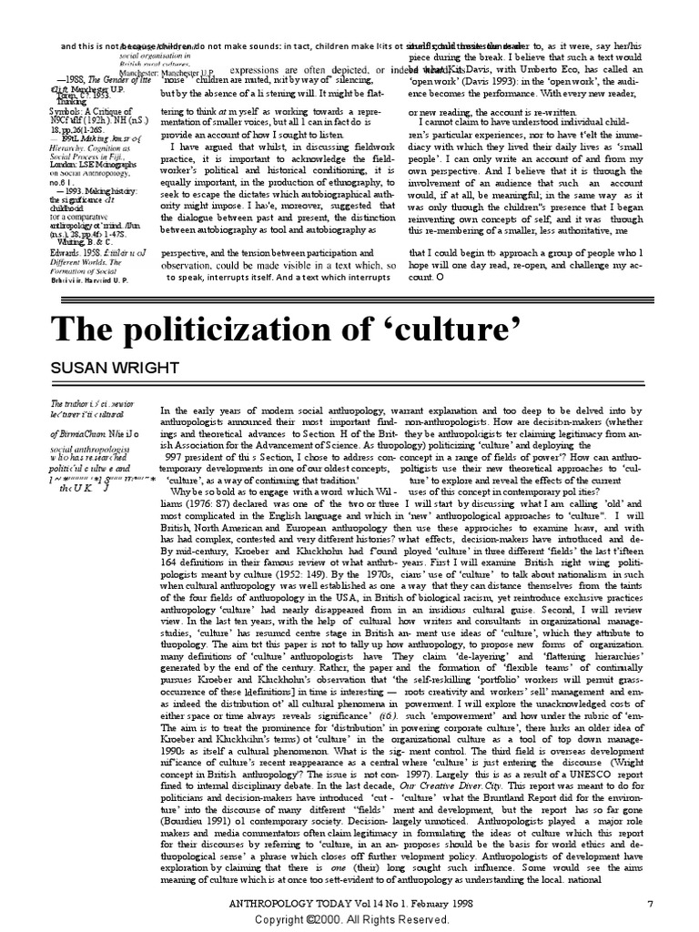 The Politicization of Culture - Susan Wright | PDF | Hegemony ... The Politicization of Culture - Susan Wright | PDF | Hegemony ...