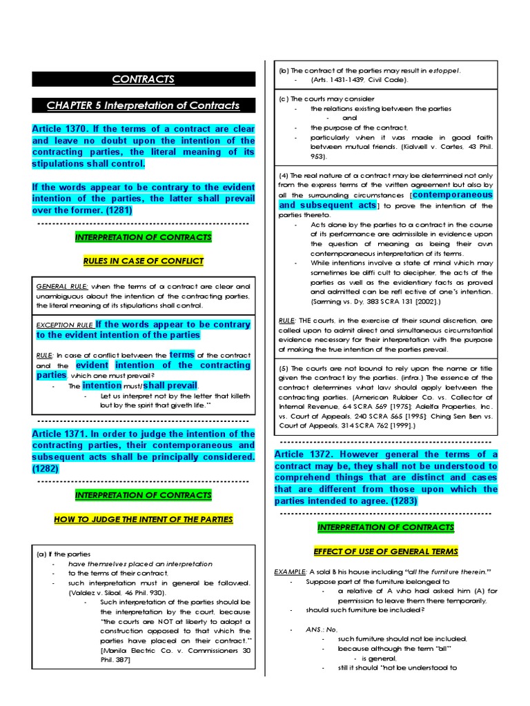 CHAPTER 5 Interpretation of Contracts 1370-1379 | PDF | Lease | Mortgage Law
