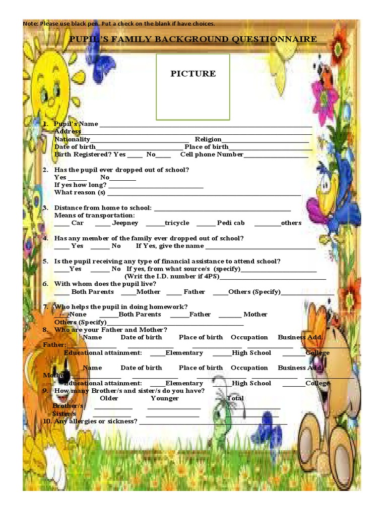 Pupils Family Background Questioner - Docx Version 1 | PDF
