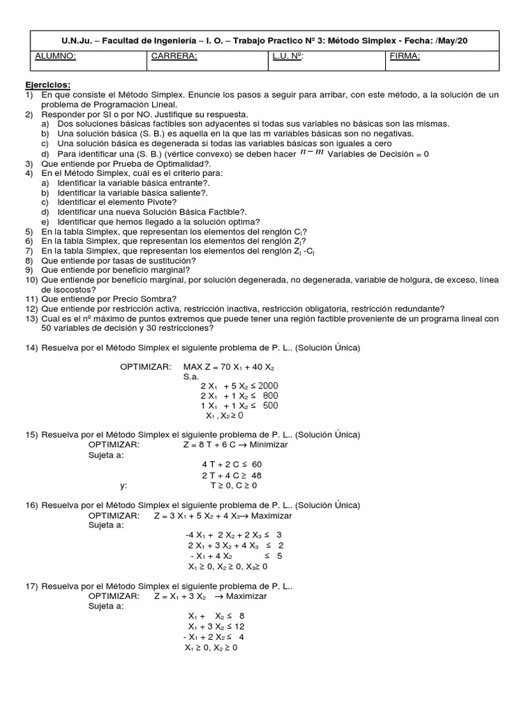 TP3-2020-Metodo Simplex | PDF | Análisis numérico | Optimización ...